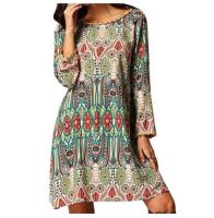 China Ethnic Style Round Collar Tribal Print Tassel Women polyester Dress for sale