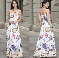 China European-style fashion strapless printed long billowing skirt maxi sexy dress for sale