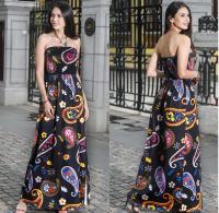 China European-style fashion strapless printed long billowing skirt maxi sexy dress for sale