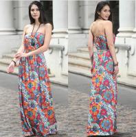 China European-style fashion strapless printed long billowing skirt maxi sexy dress for sale
