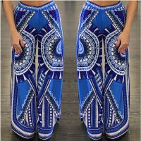 China breathable loose cotton printed long blue trouser with elastic waist for sale