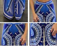 China breathable loose cotton printed long blue trouser with elastic waist for sale