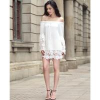 China sexy flounce off shoulder lace trim chiffon ladies' black and white  tops wholesale women blouse with elastic band for sale