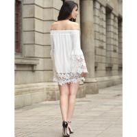 China sexy flounce off shoulder lace trim chiffon ladies' black and white  tops wholesale women blouse with elastic band for sale