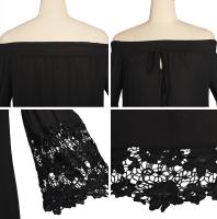 China sexy flounce off shoulder lace trim chiffon ladies' black and white  tops wholesale women blouse with elastic band for sale