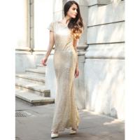 China hot sale polyester short sleeve long women Bodycon evening beaded dress with gold sequin in red blue purple gray beige for sale