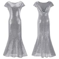 China hot sale polyester short sleeve long women Bodycon evening beaded dress with gold sequin in red blue purple gray beige for sale