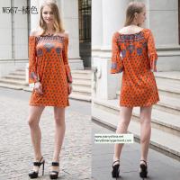 China sexy printed flower short dress for women in long flounce sleeve with off the shoulder for sale
