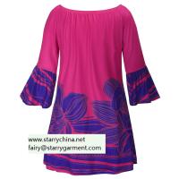 China plus size rose  printed ladies' short dress with off-shoulder bold color for women for sale