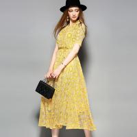 China yellow hot sale women lace-up polyester lace dress for sale