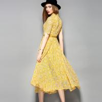 China yellow hot sale women lace-up polyester lace dress for sale