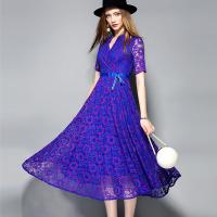 China yellow hot sale women lace-up polyester lace dress for sale