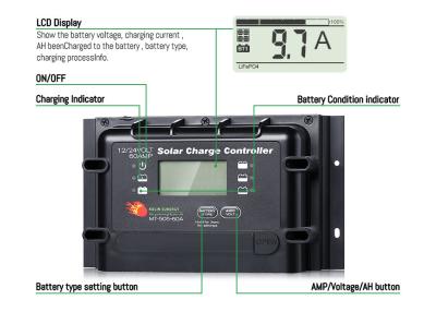 China 60A 12V/24V Digital Solar Charge Controller with LCD Display IP22 Rated 1140W-2280W Input for sale