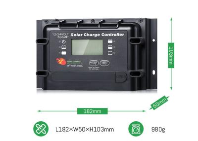 China 60A PWM Solar Charge Controller 12V/24V 2280W Max PV Power with Digital Display IP22 Rating for sale