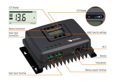 China 50A MPPT Solar Charge Controller for RV - 98% Efficiency, 12V/24V Auto System, Bluetooth Monitoring for sale