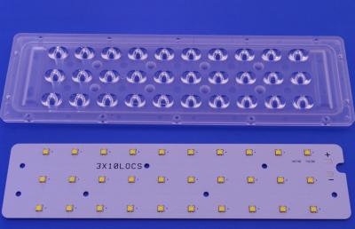 China 3535 PCB Plate Mounting LEDs and Optic Lens 250x74mm 78x132 Degree for Gas Station Lamp for sale