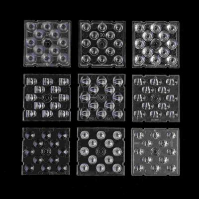 China ROHS 12 in 1 90 Degree SMD 5050 LED PC Optical Lens for High Bay Light 50x50mm for sale