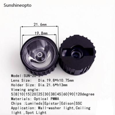 China 19.8mm PMMA LED Lens with 15×45° Beam Angle for 1W/3W LED Flashing Lights for sale