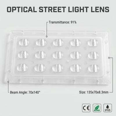 China 15W LED Street Light Module PC Optical Lens Replacement for 50W HPS Lamp 135x70x8.3mm for sale