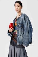 China Autumn And Winter New Jiangnan Fabric Denim Jacket , Gray Tone Architectural Style Pleated Long Skirt for sale