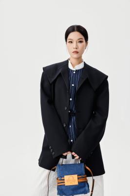 China New Autumn And Winter Doll Collar Suit Jacket With Pleated Texture White Wide Leg Pants for sale