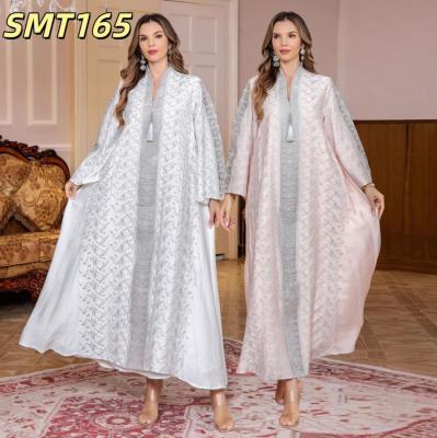 China Arabic Modest Wear SMT165/158/102/157  Jacquard Lace Trim /Tie-Dye Floral Applique/Contrast Trim Embroidered/Gradient Jacquard  Maxi Robe for sale