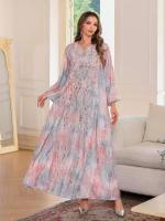 China SMT136-A  Middle Eastern Modest Wear Pink-Blue Ombre Sequin Embellished Maxi Robe for sale