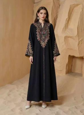 China SMT080 Middle Eastern Modest Wear Maxi Abaya with Black & Gold Embellished Neckline in Sizes M-XXL for sale