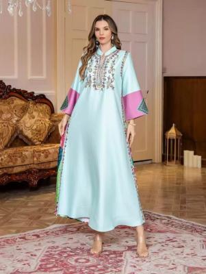 China SMT090  Middle Eastern Modest Wear Mint Color-Block Embroidered Abaya for sale