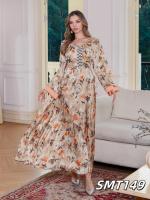 China Middle Eastern Modest Wear SMT149/SMT190  Orange Floral Print Tie-Waist/Blush Floral Gold Embroidered   Abaya for sale