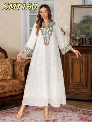 China Middle Eastern Modest Wear SMT160 White Multi-Color Embroidered Maxi Abaya for sale