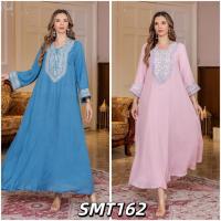 China Middle Eastern Modest Wear SMT162/SMT169/SMT185  Embroidered V-Neck Maxi/Silver Beaded Leaf Jacquard /V-Neck Beaded Maxi  Abaya for sale