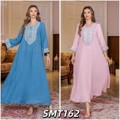 China Middle Eastern Modest Wear SMT162/SMT169/SMT185  Embroidered V-Neck Maxi/Silver Beaded Leaf Jacquard /V-Neck Beaded Maxi  Abaya for sale