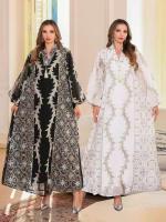 China SMT140  Middle Eastern Modest Wear Gold Totem Embroidered Stand Collar Abaya for sale