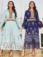 China MT460   Middle Eastern Modest Wear Ethnic Embroidered Waist-Tie Maxi Abaya for sale