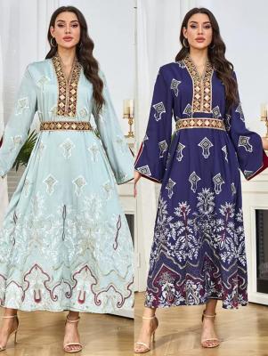 China MT460   Middle Eastern Modest Wear Ethnic Embroidered Waist-Tie Maxi Abaya for sale