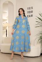 China MT446    Middle Eastern Modest Wear Sunburst Print Tassel V-Neck Abaya for sale