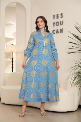 China MT446    Middle Eastern Modest Wear Sunburst Print Tassel V-Neck Abaya for sale