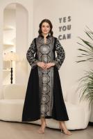 China MT397  Middle Eastern Modest Wear Black & Silver Medallion Embroidered Abaya for sale