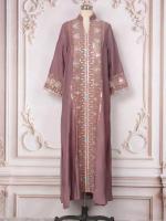 China MT395  Middle Eastern Modest Wear Dusty Rose Gold Embroidered Abaya for sale