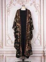 China MT403 Middle Eastern Modest Wear Black & Gold Sequin Embellished Kimono Abaya Set for sale