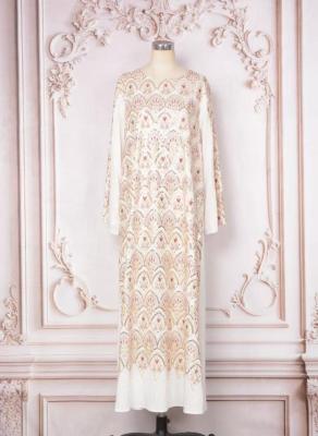 China MT402 Middle Eastern Modest Wear Cream Peacock Scale Embroidered Maxi Abaya for sale