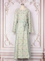 China MT377 Middle Eastern Modest Wear Mint Green Floral Sequin Tie-Waist Abaya for sale