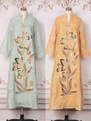 China MT503 Middle Eastern Modest Wear Floral Embroidered Leaf Print Abaya (Dual Colorways) for sale