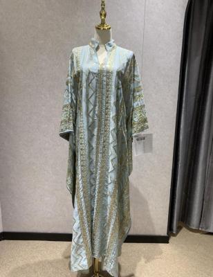 China MT381  Middle Eastern Modest Wear Mint Green & Gold Geometric Embroidered Kaftan Abaya for sale