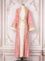 China MT450  Middle Eastern Modest Wear Blush Pink & Gold Sequin Embellished Robe Set for sale