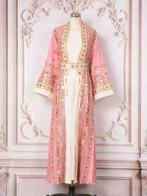 China MT450  Middle Eastern Modest Wear Blush Pink & Gold Sequin Embellished Robe Set for sale