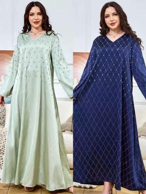 China MT371 Muslim Abaya | Breathable Wrinkle-Resistant Diamond Embellished Maxi Dress for sale