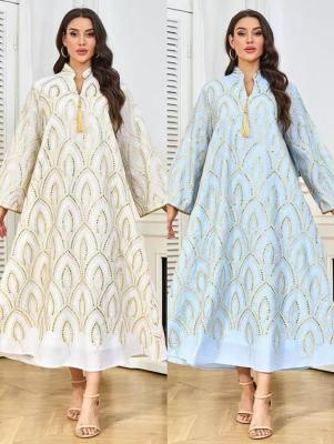 China MT461 Middle Eastern Modest Wear Peacock Scale Gold Embellished Tassel Abaya (Dual Colorways) for sale