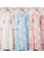 China MT544 Middle Eastern Modest Wear Sheer Floral Lace Embellished Robe Set (Triple Colorways) for sale